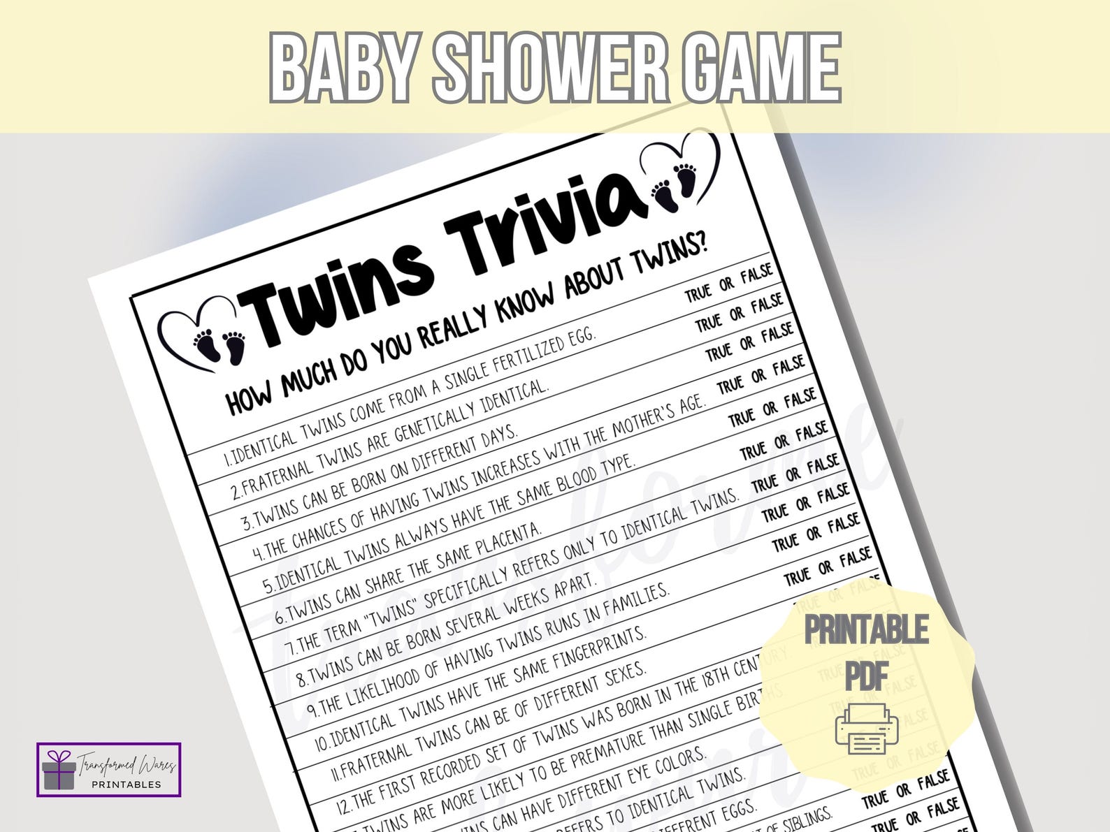 Twins Trivia Baby Shower Game, Printable True False Baby Shower Game ...