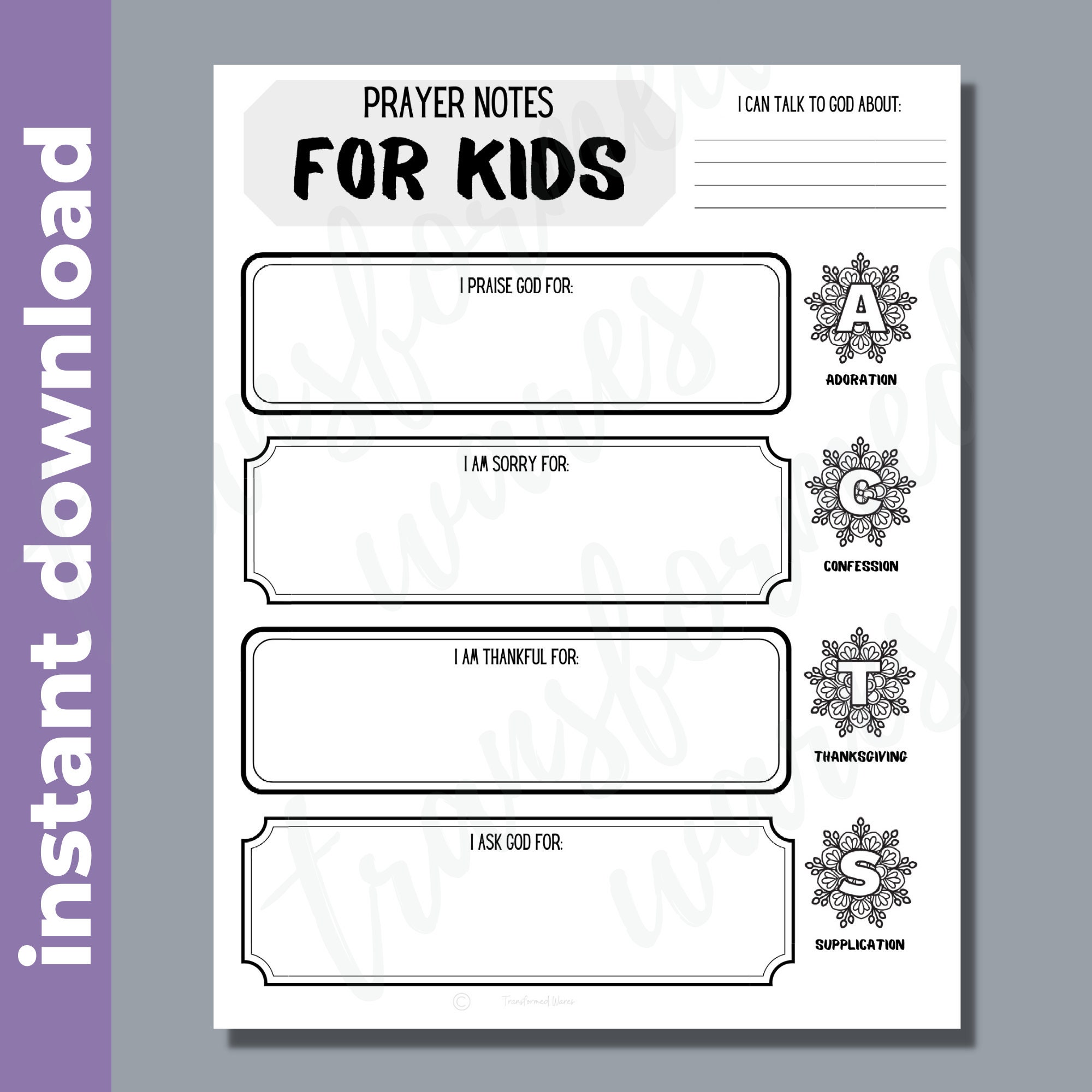 Prayer Notes for Kids, PDF Printable, Instant Download, Boys, Girls ...