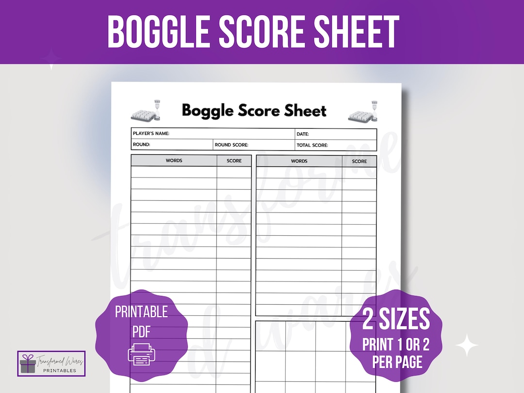 Boggle Score Sheet Template, Printable Boggle Score Sheet, Play Boggle ...