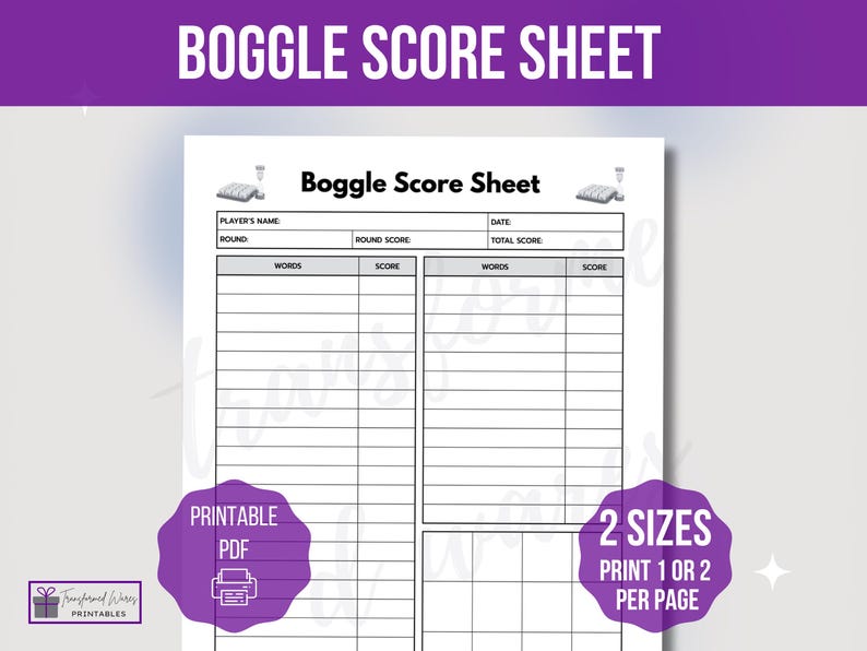 Boggle Score Sheet Template, Printable Boggle Score Sheet, Play Boggle ...