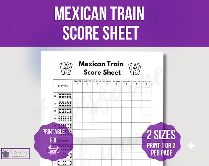 Mexican Train Score Card - Mexican Train Scoresheet - Mexican Train ...