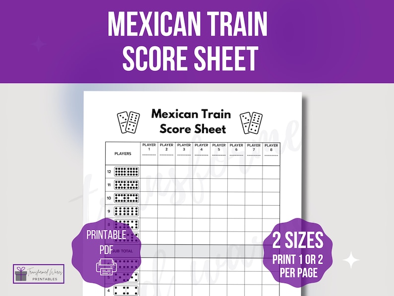 Mexican Train Score Sheet Template, Printable Mexican Train Score Sheet, Mexican Train Dominoes ...