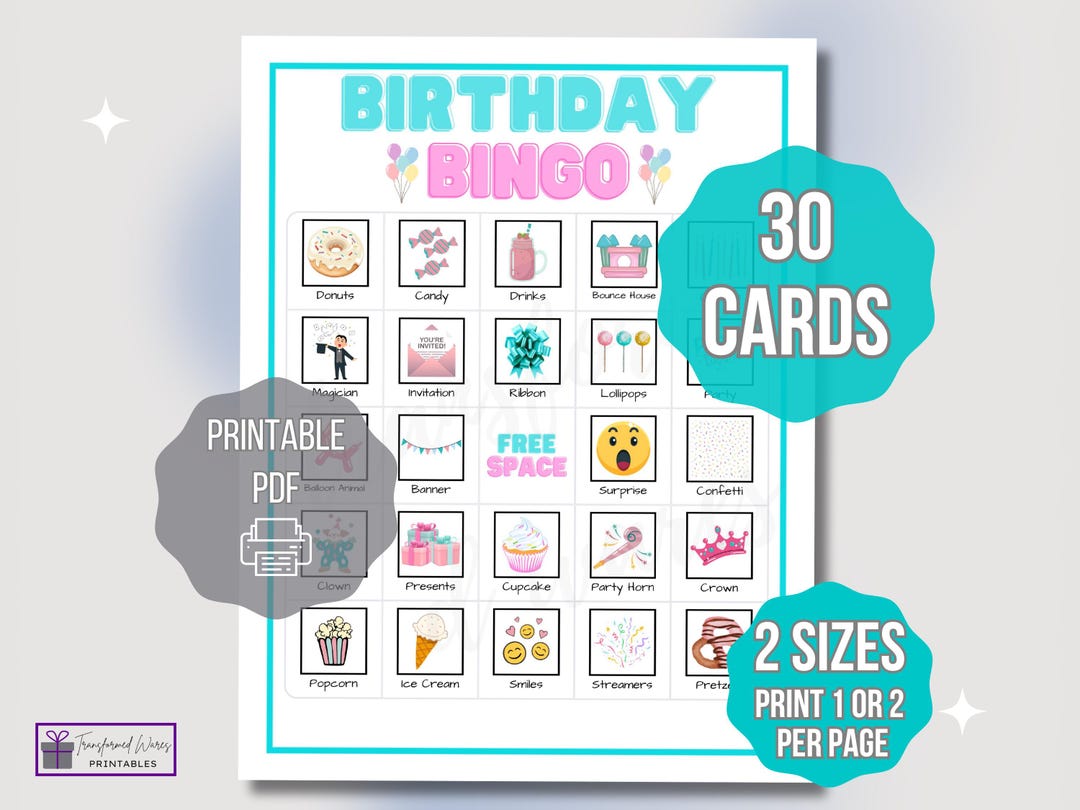 Birthday Bingo, 30 Birthday Bingo Cards, Birthday Party Game, Happy ...