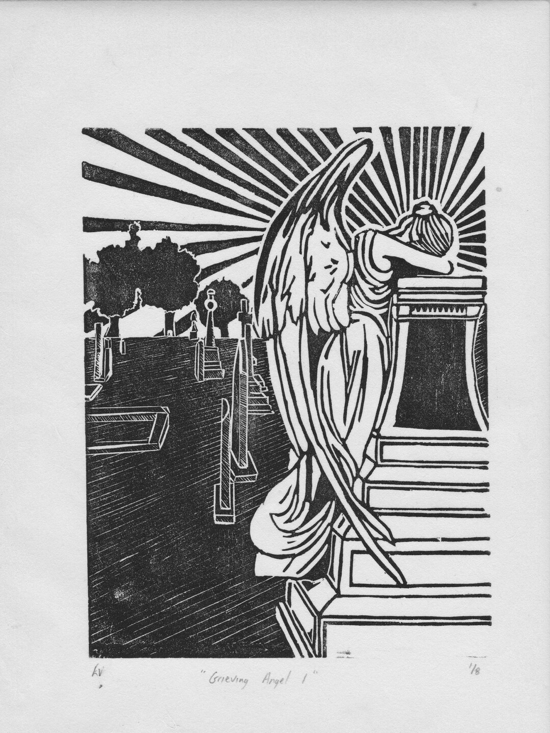 Grieving Angel 1 Linocut - Etsy