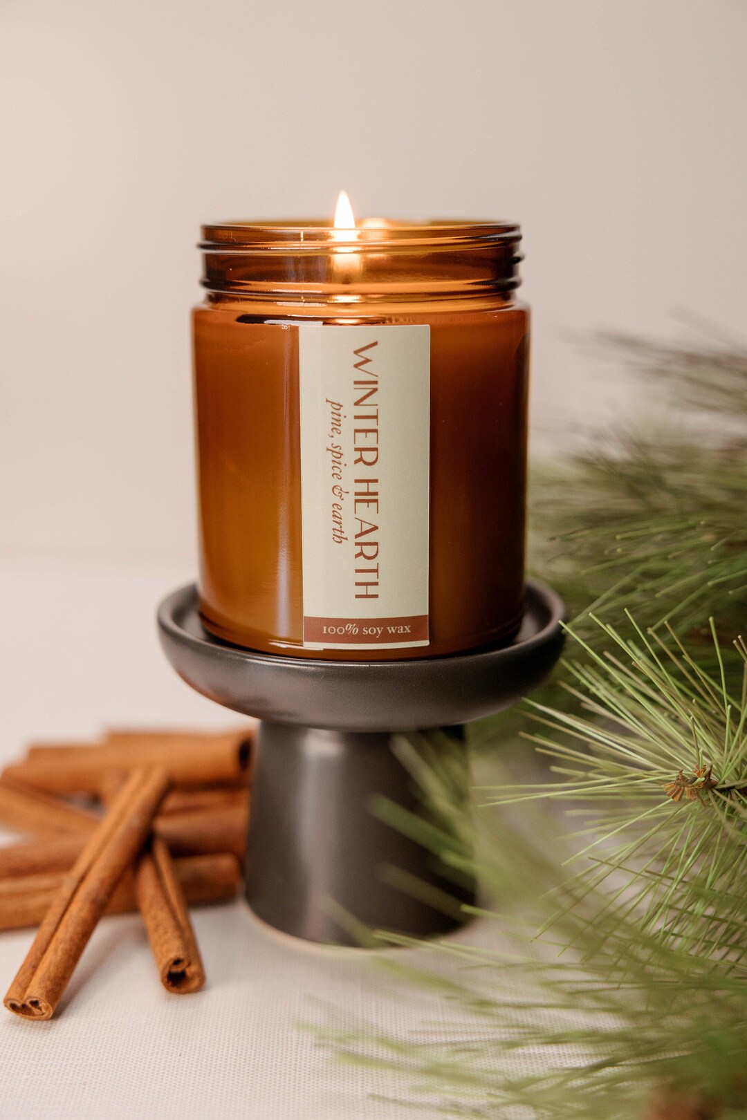 8 Oz. "winter Hearth" Amber Jar Candle All Natural Hand Poured Soy Wax ...