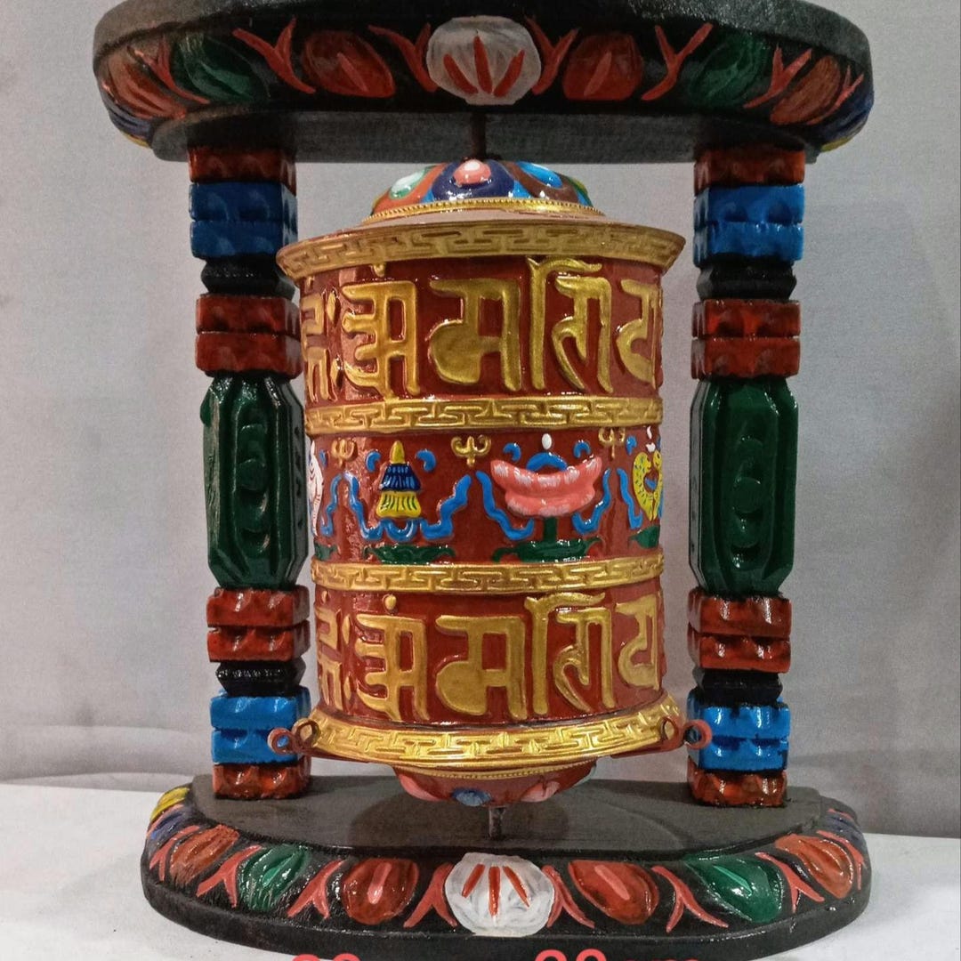 Buddhist Prayer Wheel Hand Made With the Auspicious Budhist Symbols and ...