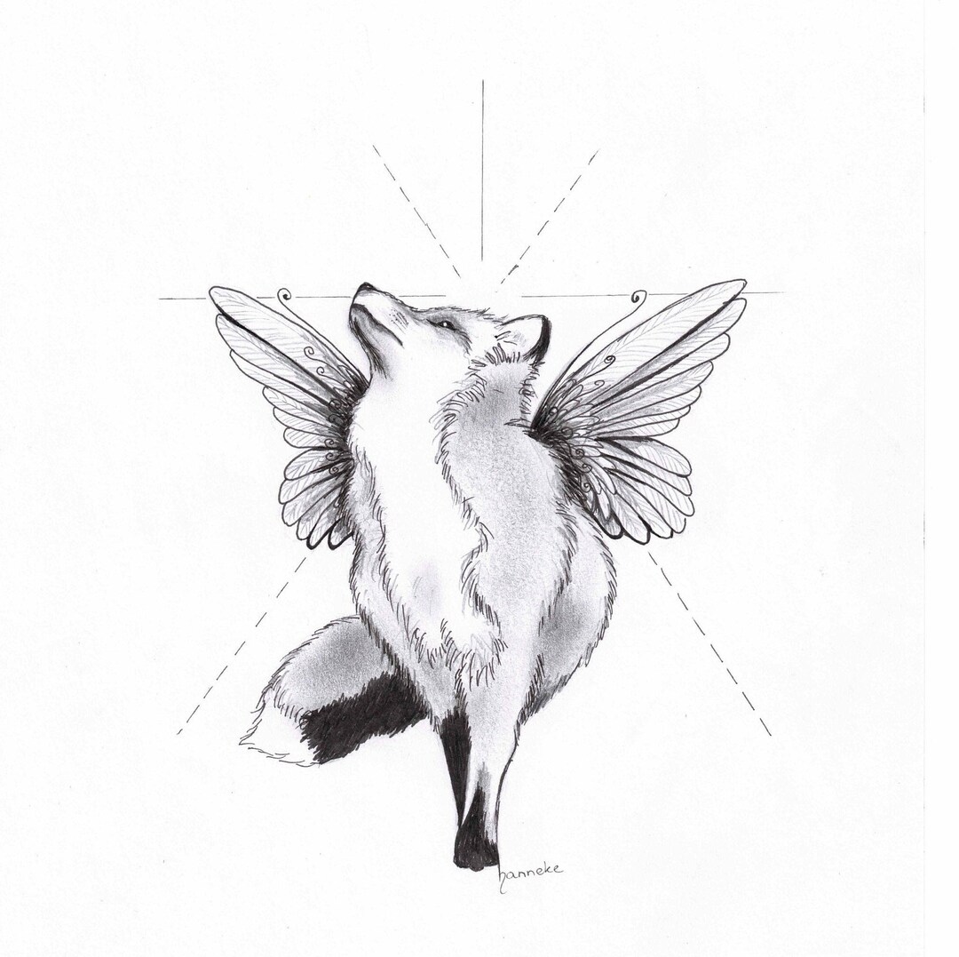 Winged Fox Fantasy Art Print Fox Woodland Creature Poster Cottage Core ...