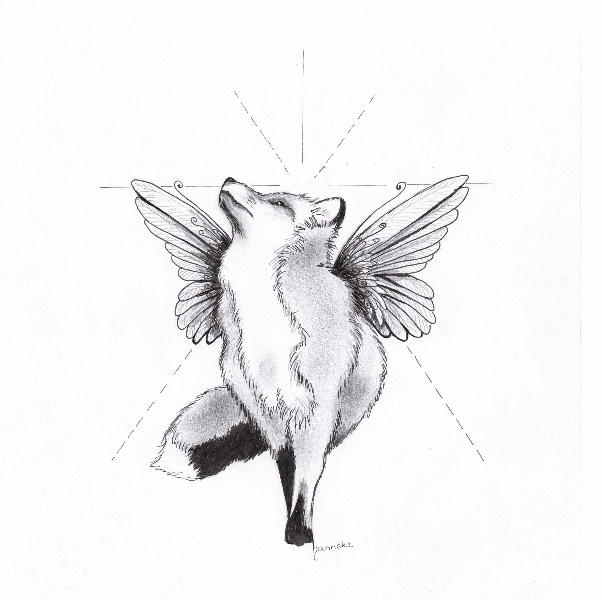 Winged Fox Lineart Ms Paint