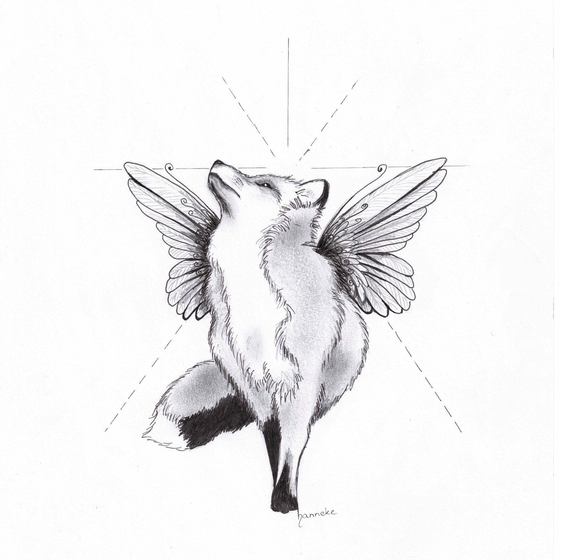Winged Fox Lineart