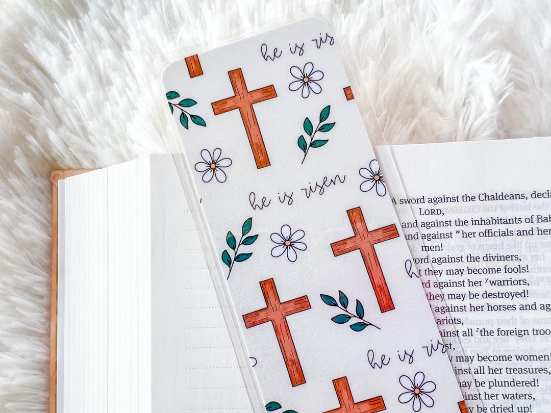 He is Risen Easter Bookmark: Daisies and Crosses, Christian Gift - Etsy