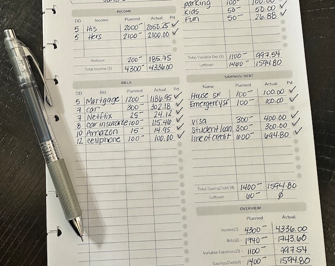 Minimalistic Printable Paycheck Budget Tracker - Classic Size - Etsy