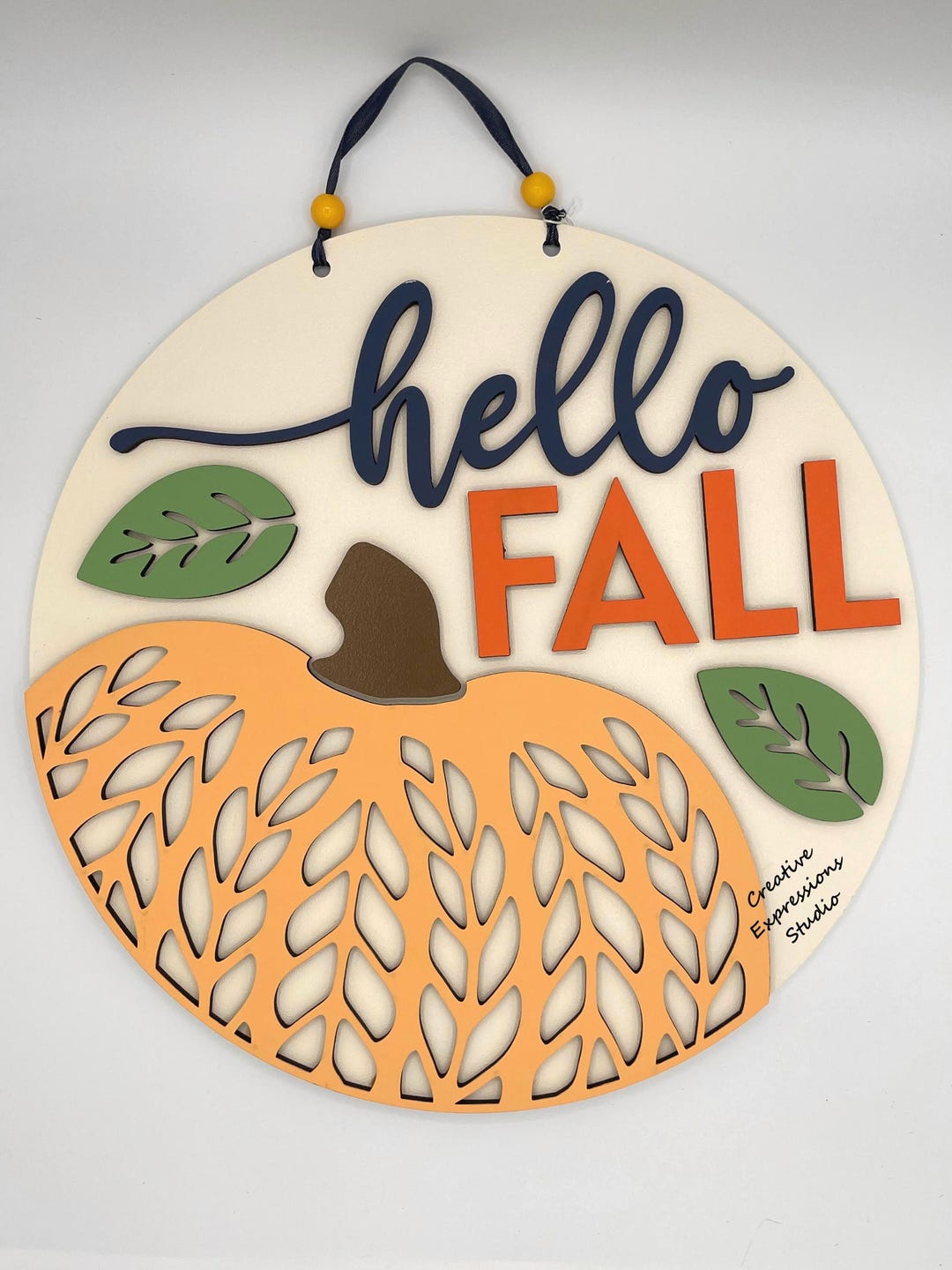 Hello Fall Door Sign: 16" Round MDF Pumpkin & Leaves - Etsy