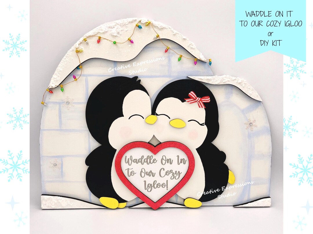 Penguin Couple Igloo Door Sign – Winter Holiday Porch Decor (DIY Kit ...