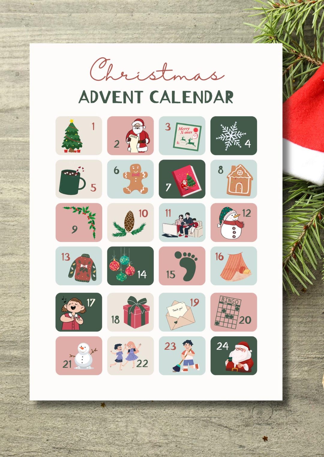 Christmas Advent Calendar With Daily Activities Santa Letter Templates ...