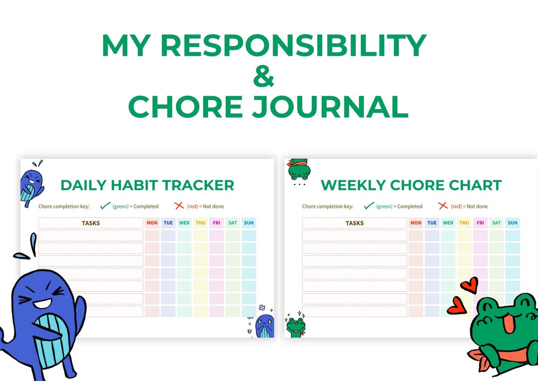 Kids Chore Chart Journal: Weekly Habit Tracker (ages 9-13+) (printable ...