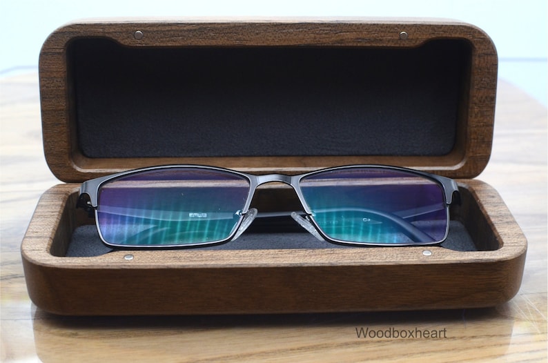 Wood Glasses Case, Wood Glasses Box, Walnut Wood Leather Hard Case Box ...