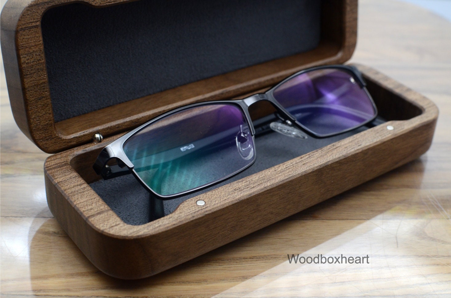 Wood Glasses Case, Wood Glasses Box, Walnut Wood Leather Hard Case Box ...