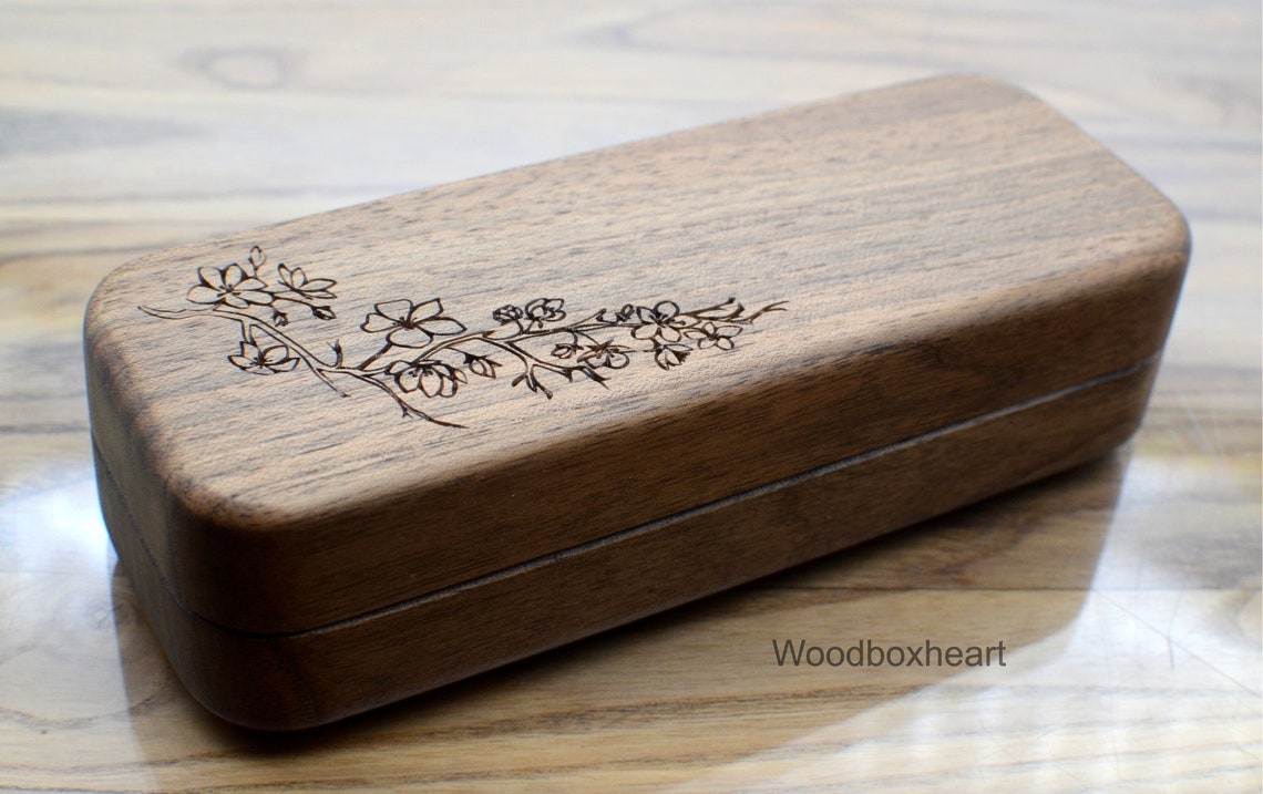 Wood Glasses Case, Wood Glasses Box, Walnut Wood Leather Hard Case Box ...
