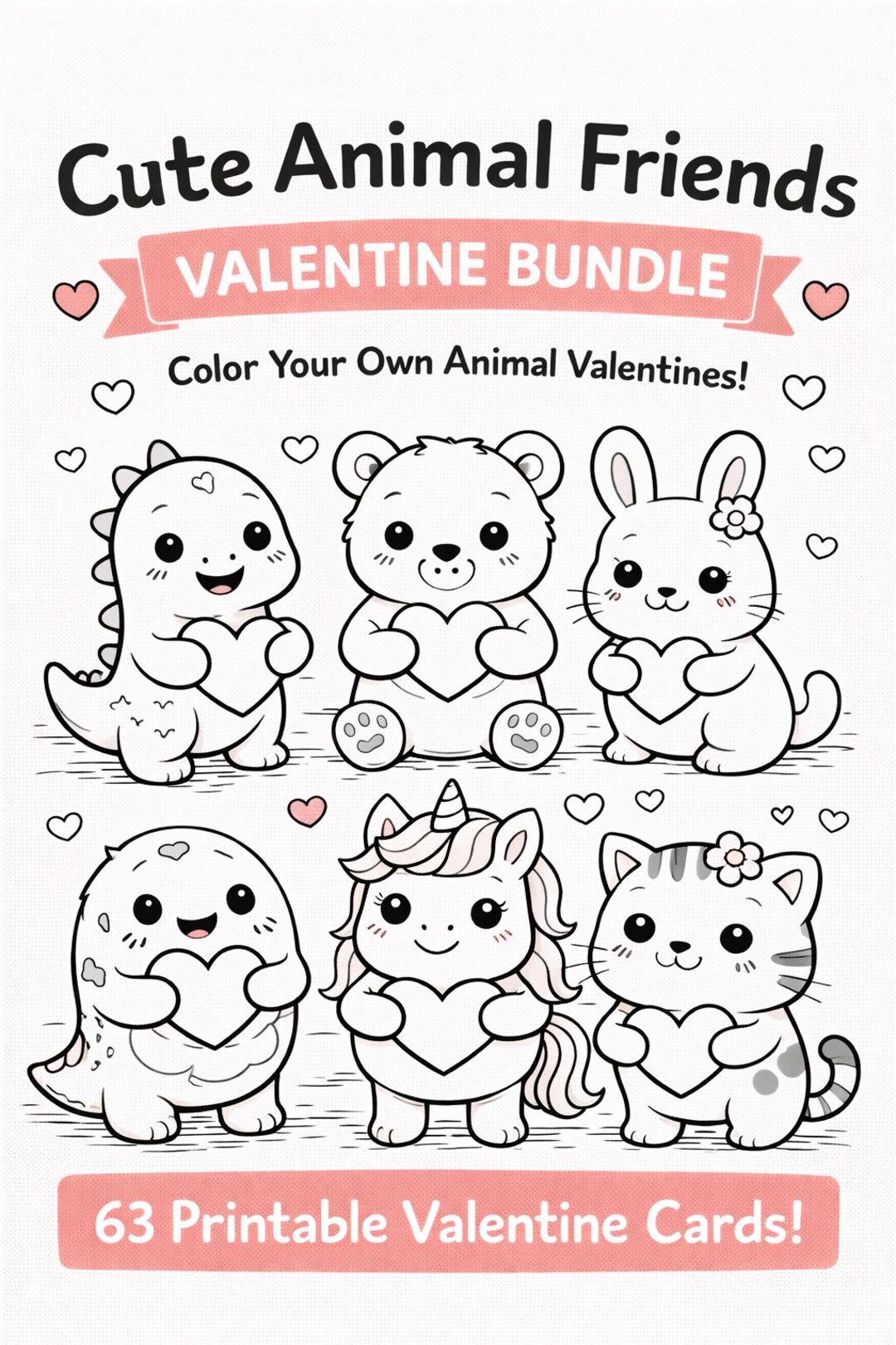 45 Color-your-own Valentine Cards for Kids – Animal Valentine Exchange ...
