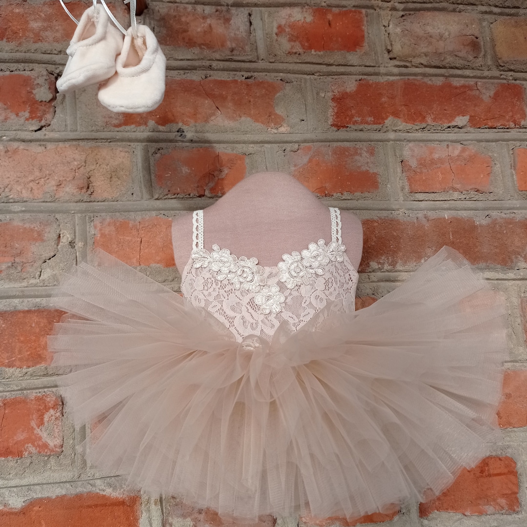 Newborn Tulle Ballerina Costume, Beige Lace Newborn Romper, Infant Baby ...