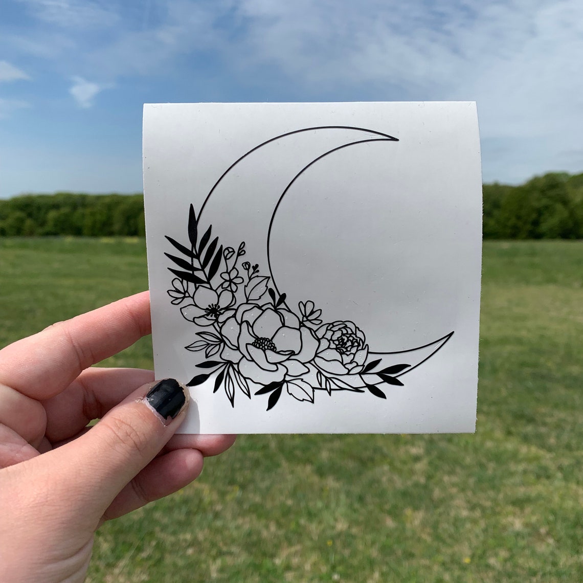 Crescent Moon Decal Celestial Sticker Floral Moon Boho | Etsy