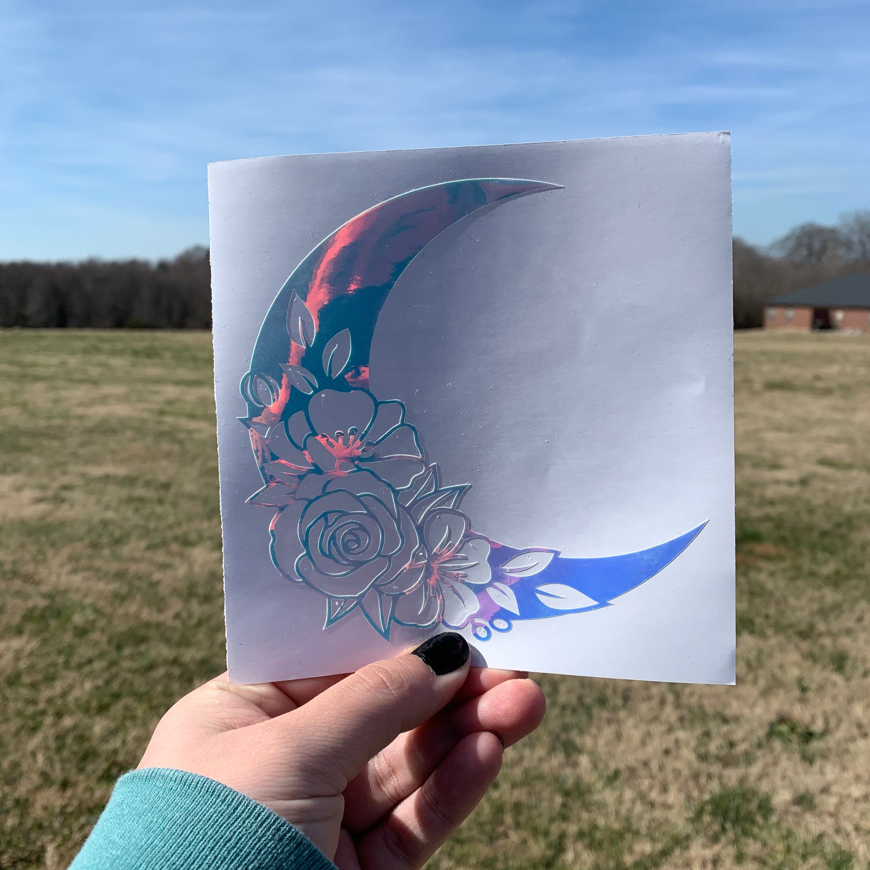 Crescent Moon Decal Celestial Sticker Floral Moon - Etsy