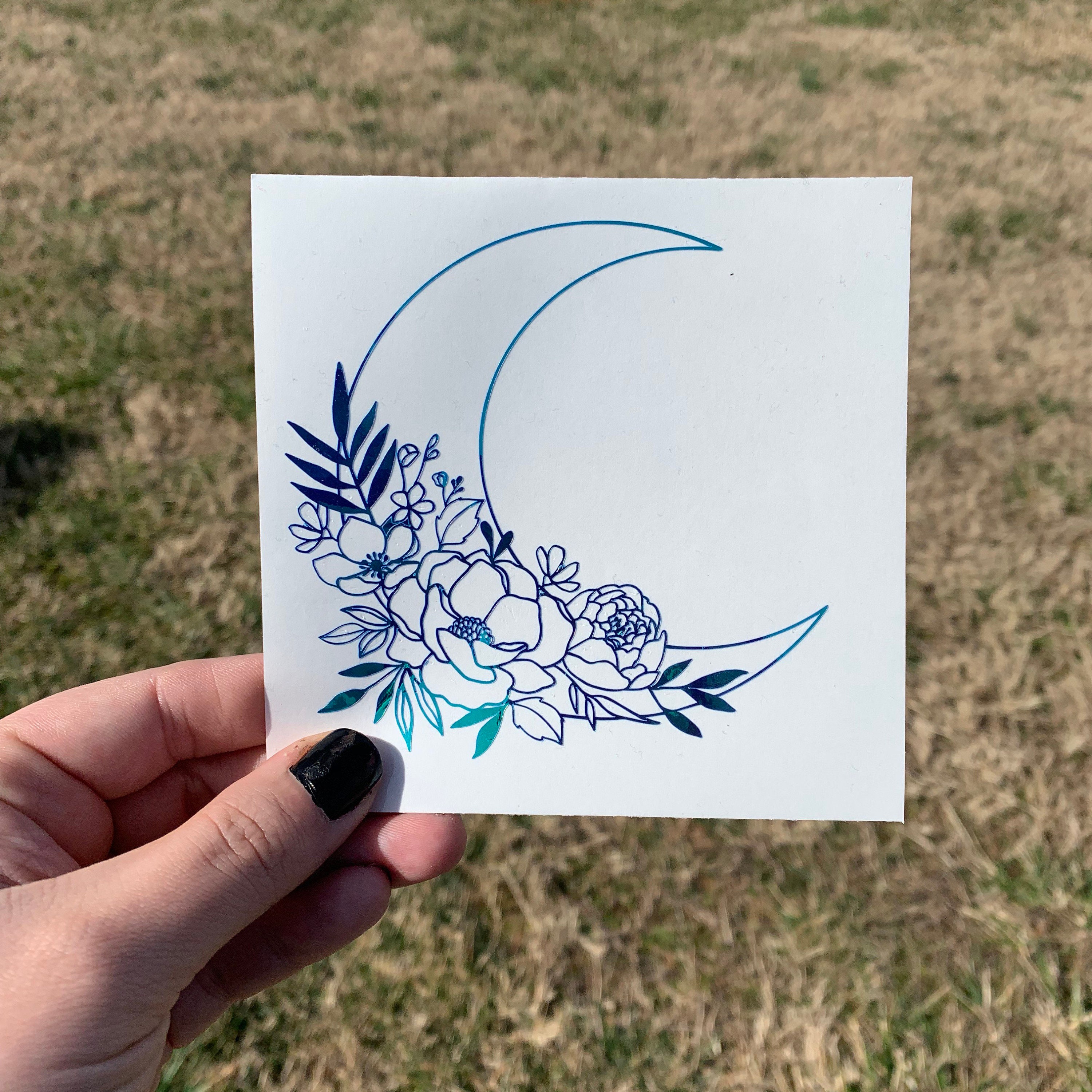 Crescent Moon Decal Celestial Sticker Floral Moon - Etsy