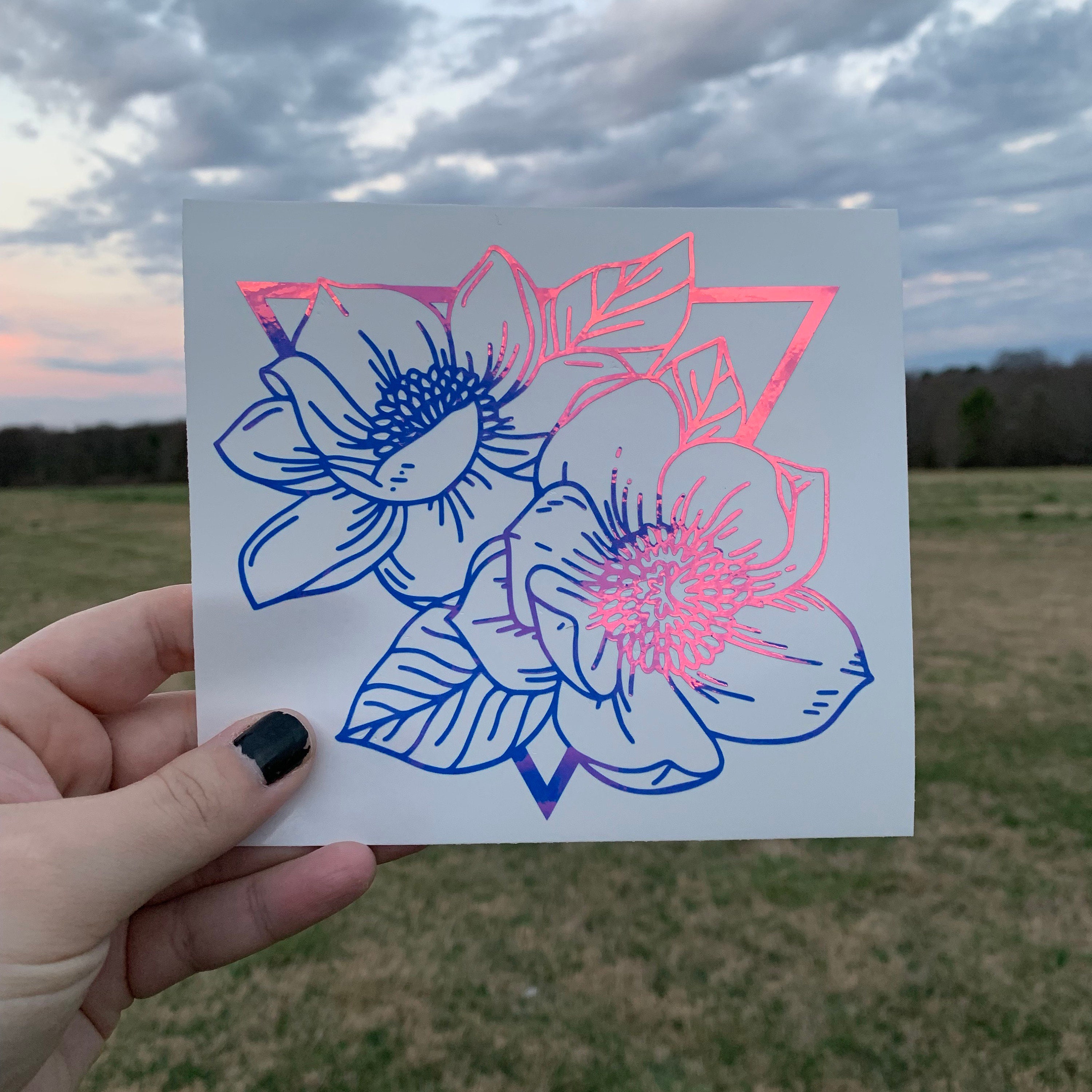 Flower Decal Holographic Flower Decal Magnolia Flower - Etsy