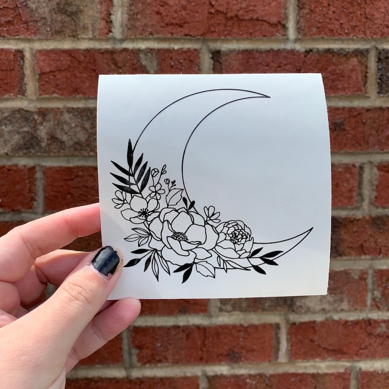 Crescent Moon Decal Celestial Sticker Floral Moon Boho - Etsy
