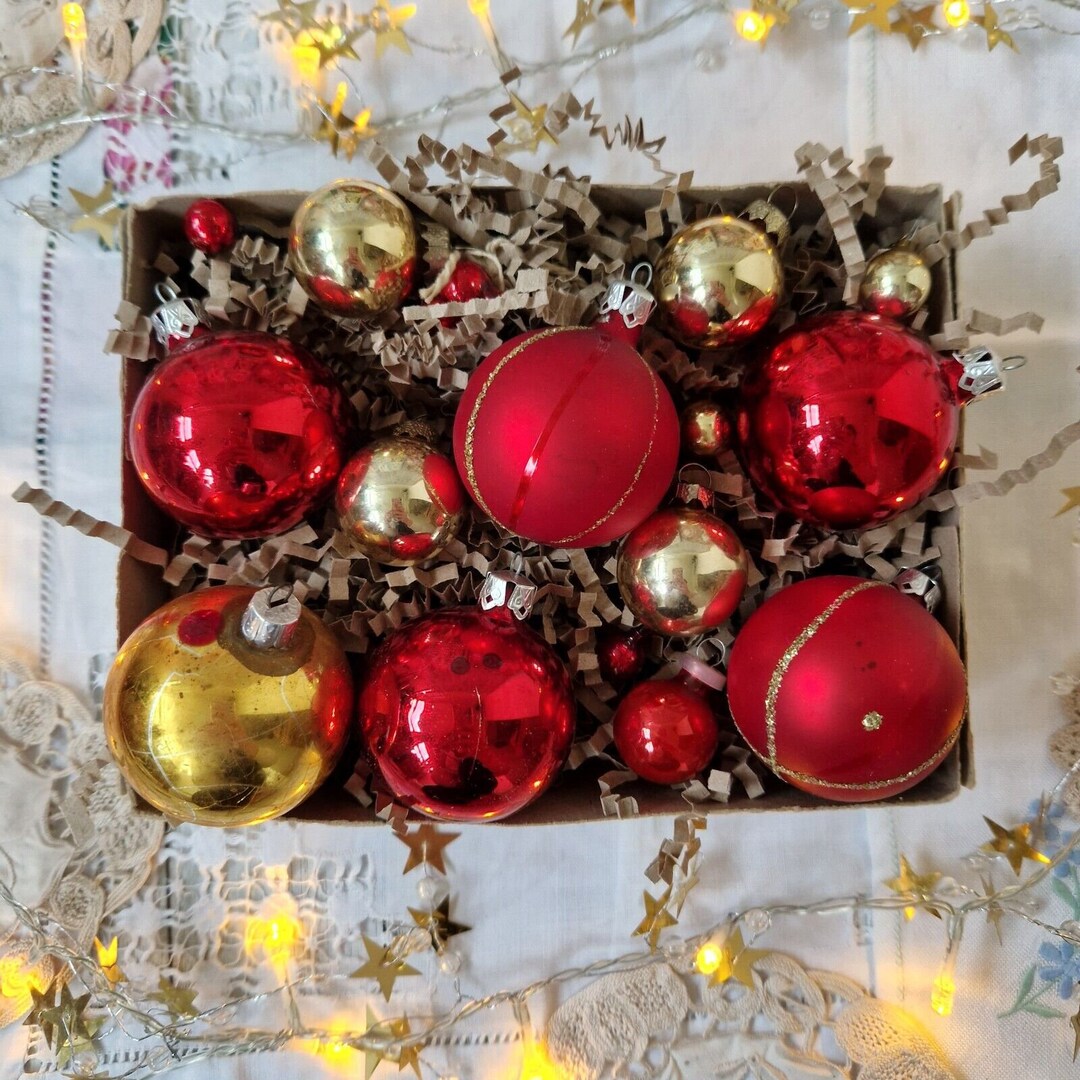 Set of 16 Vintage Glass Christmas Baubles Traditional Red & - Etsy UK