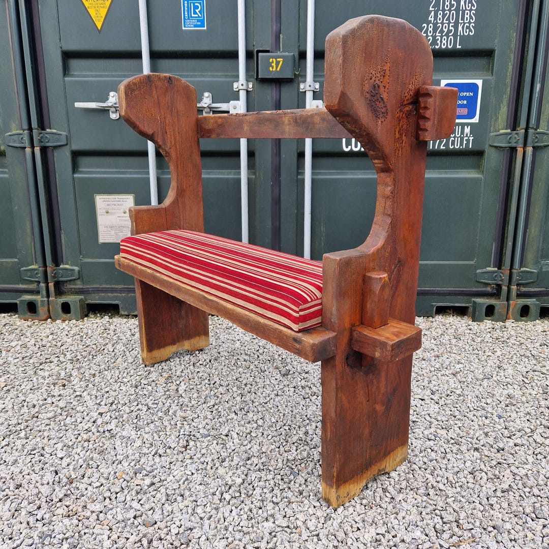 Characterful Antique Rustic Solid Oak Open Back Bench Pew Settle Hand ...