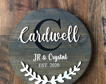Last Name Circle Sign - Etsy
