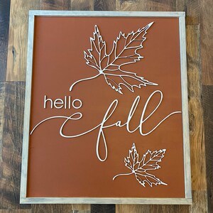 Hello Fall and Leaves Framed Sign - Etsy