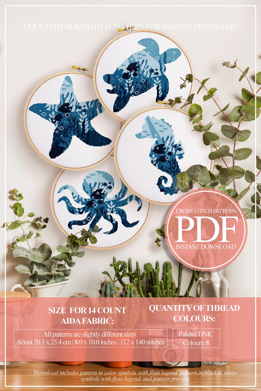 Set OF 4 Ocean Cross Stitch Pattern PDF Sea Turtle Cross - Etsy