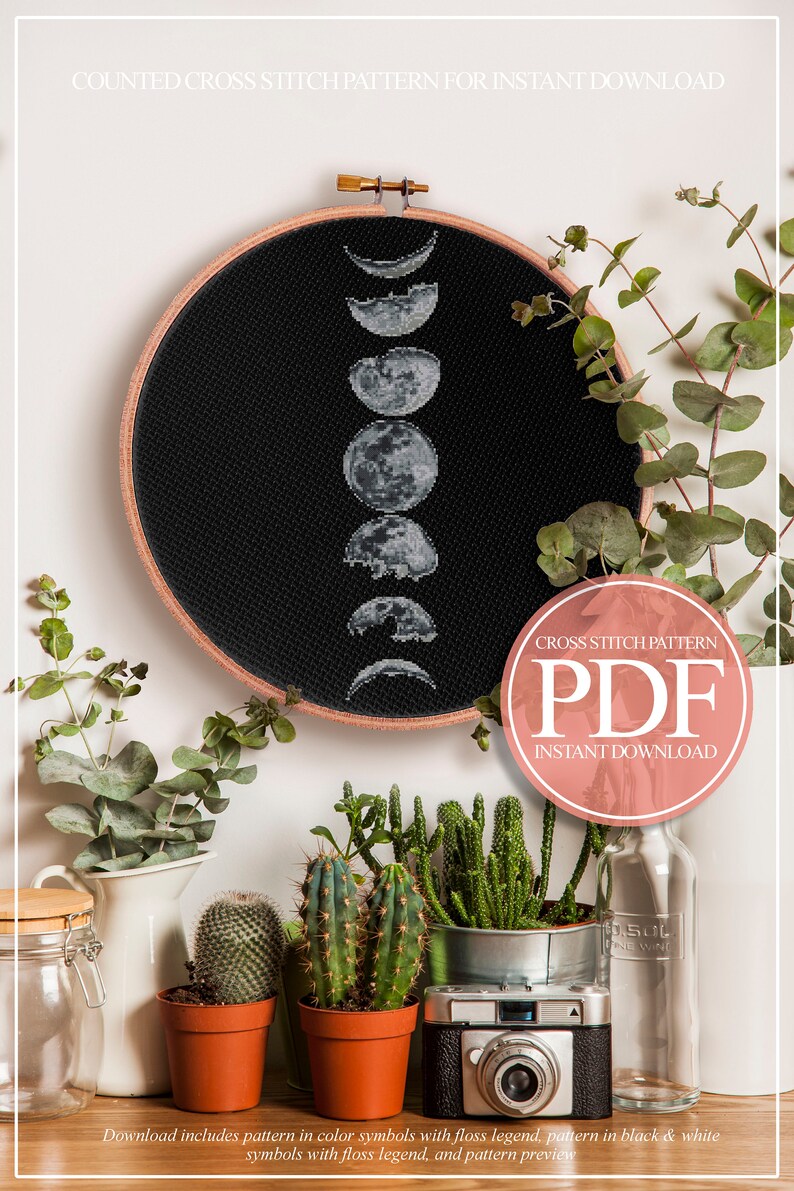 Moon Phase Cross Stitch Moon Cross Stitch Space Cross | Etsy New Zealand