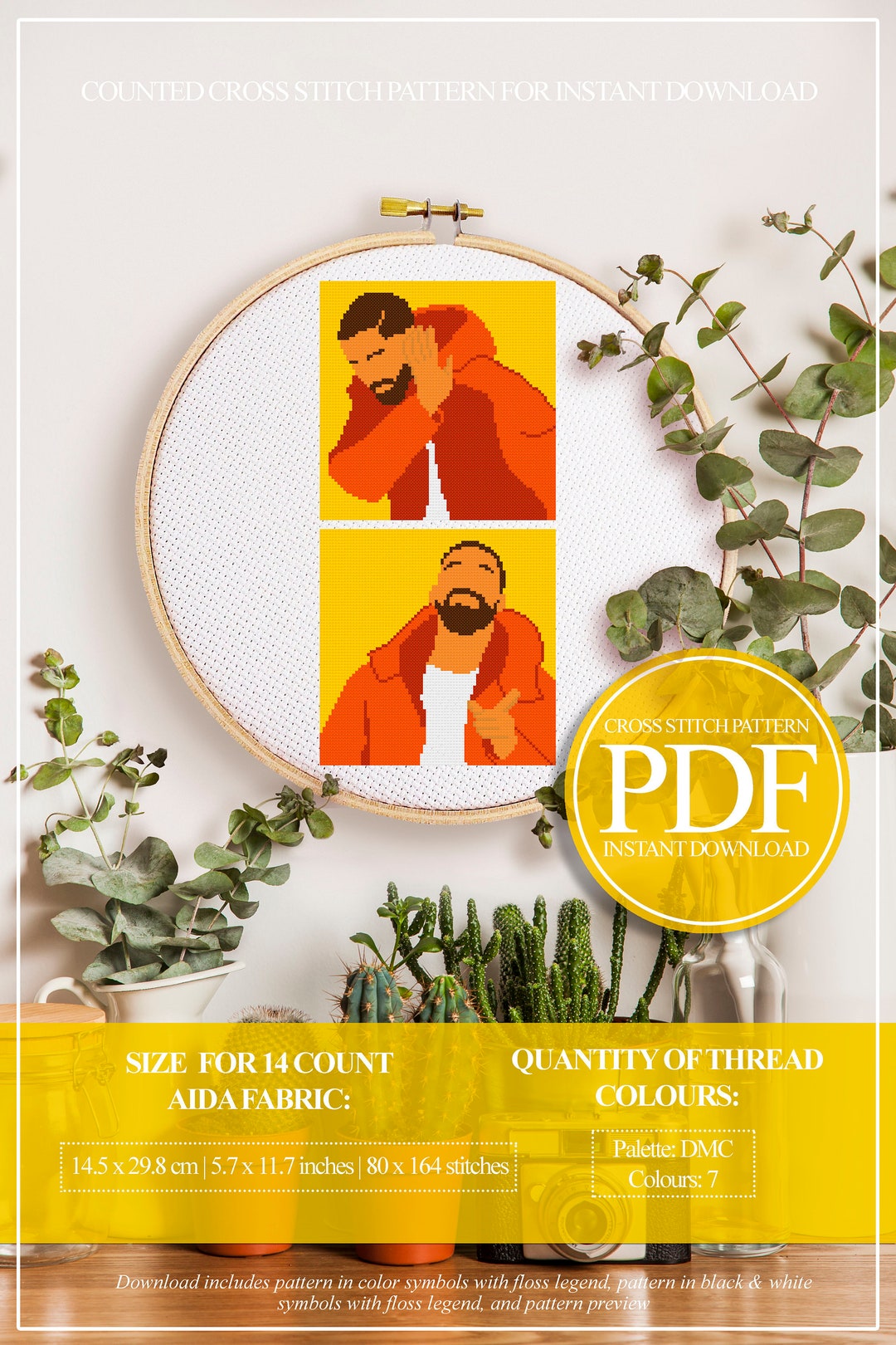 Meme Cross Stitch Pattern PDF, Drake Cross Stitch Pattern, Hotline ...