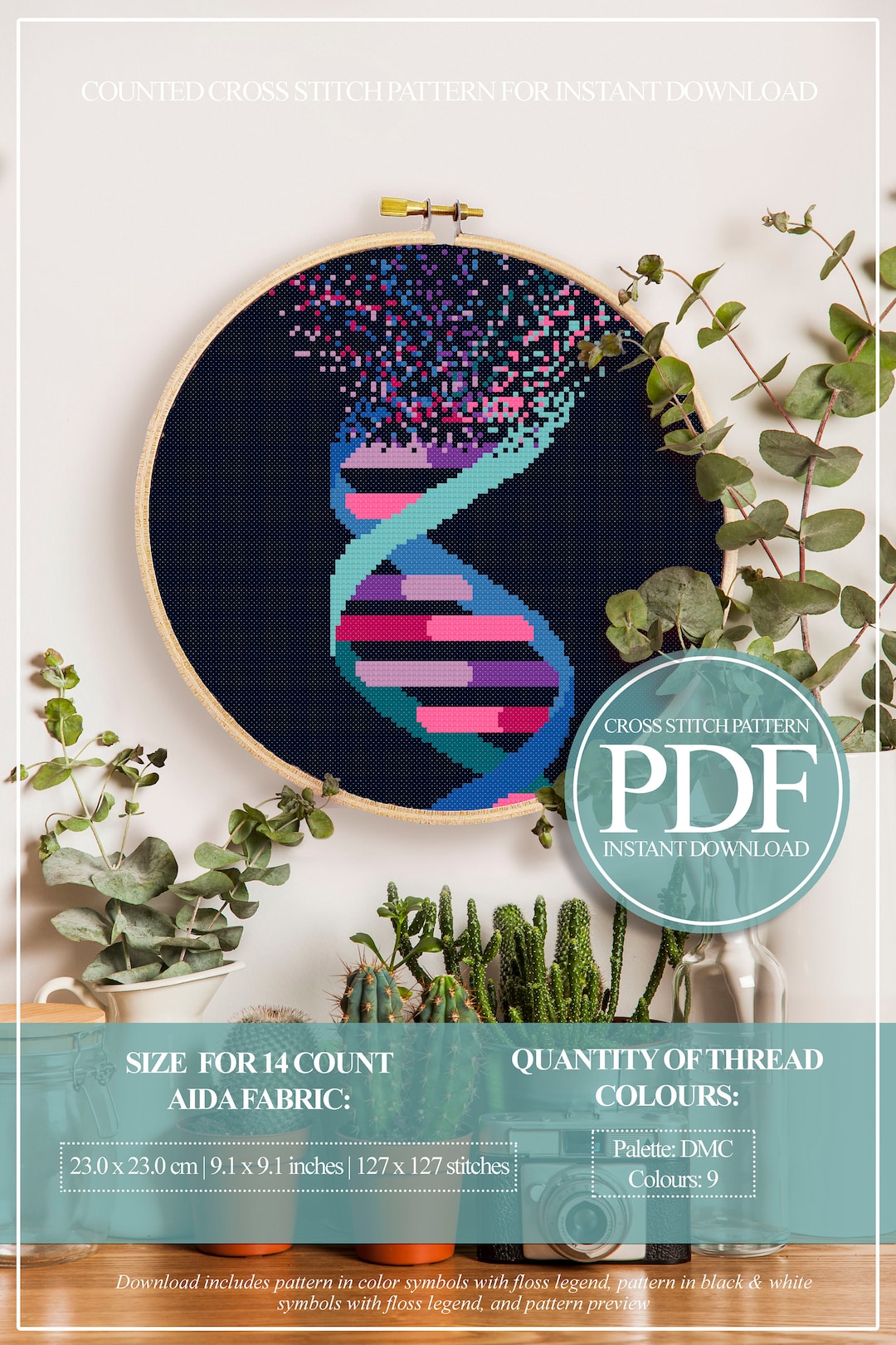 DNA Cross Stitch Pattern, Helix Cross Stitch Pattern, Science Cross ...