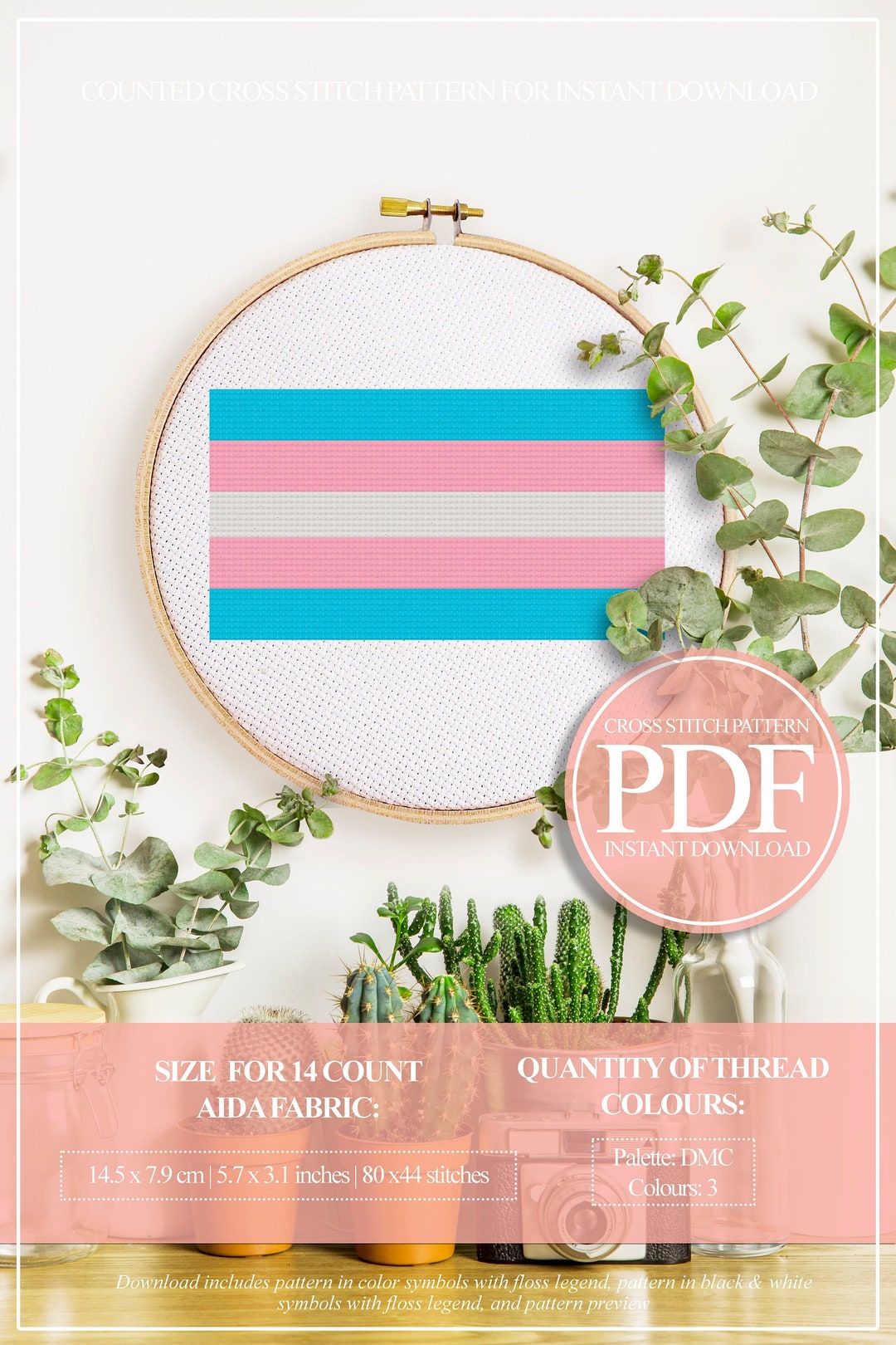 LGBTQ+ Cross Stitch Pattern, Trans Cross Stitch Pattern, Pride Flag ...