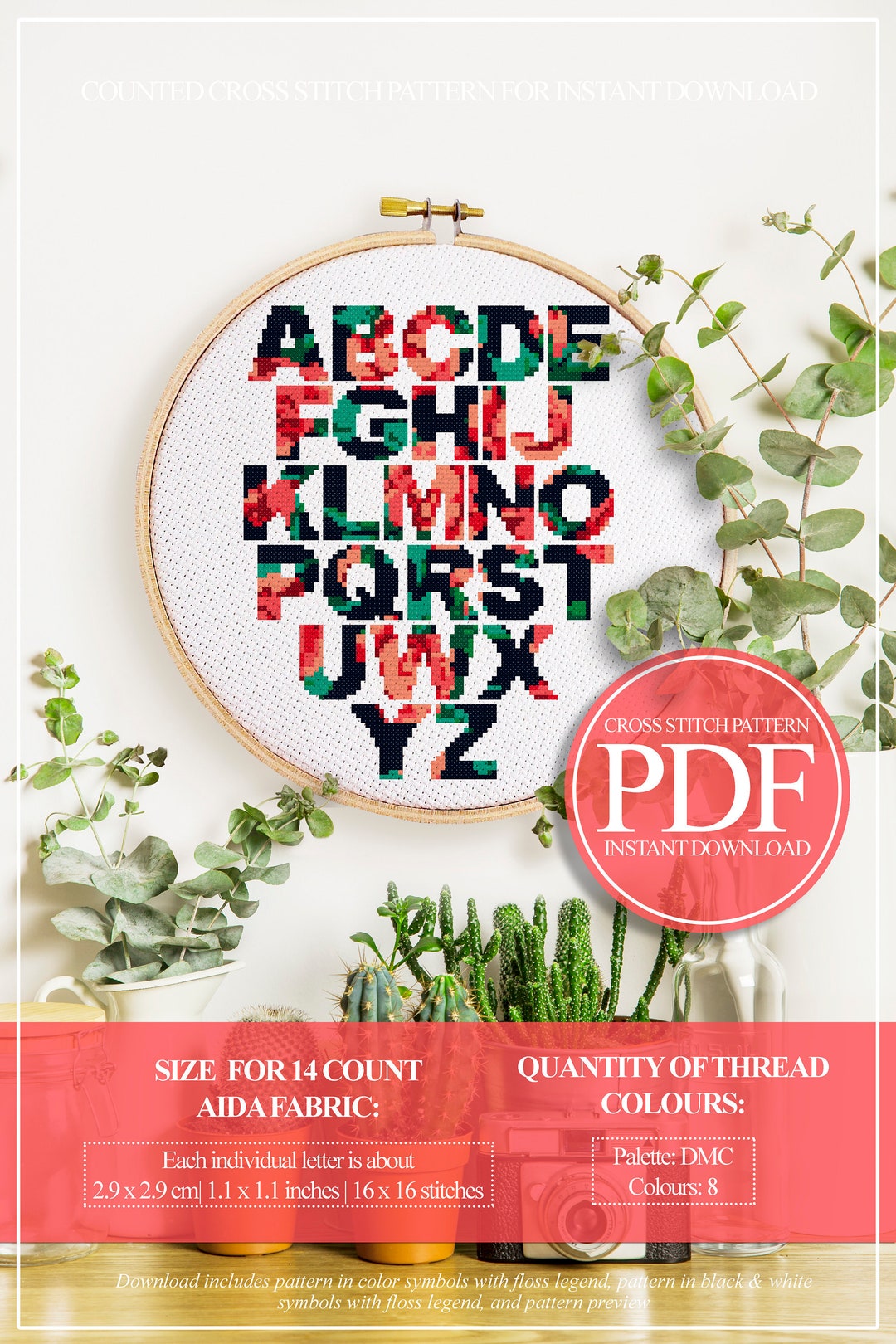 Full Alphabet Cross Stitch Pattern, Floral Alphabet Cross Stitch ...