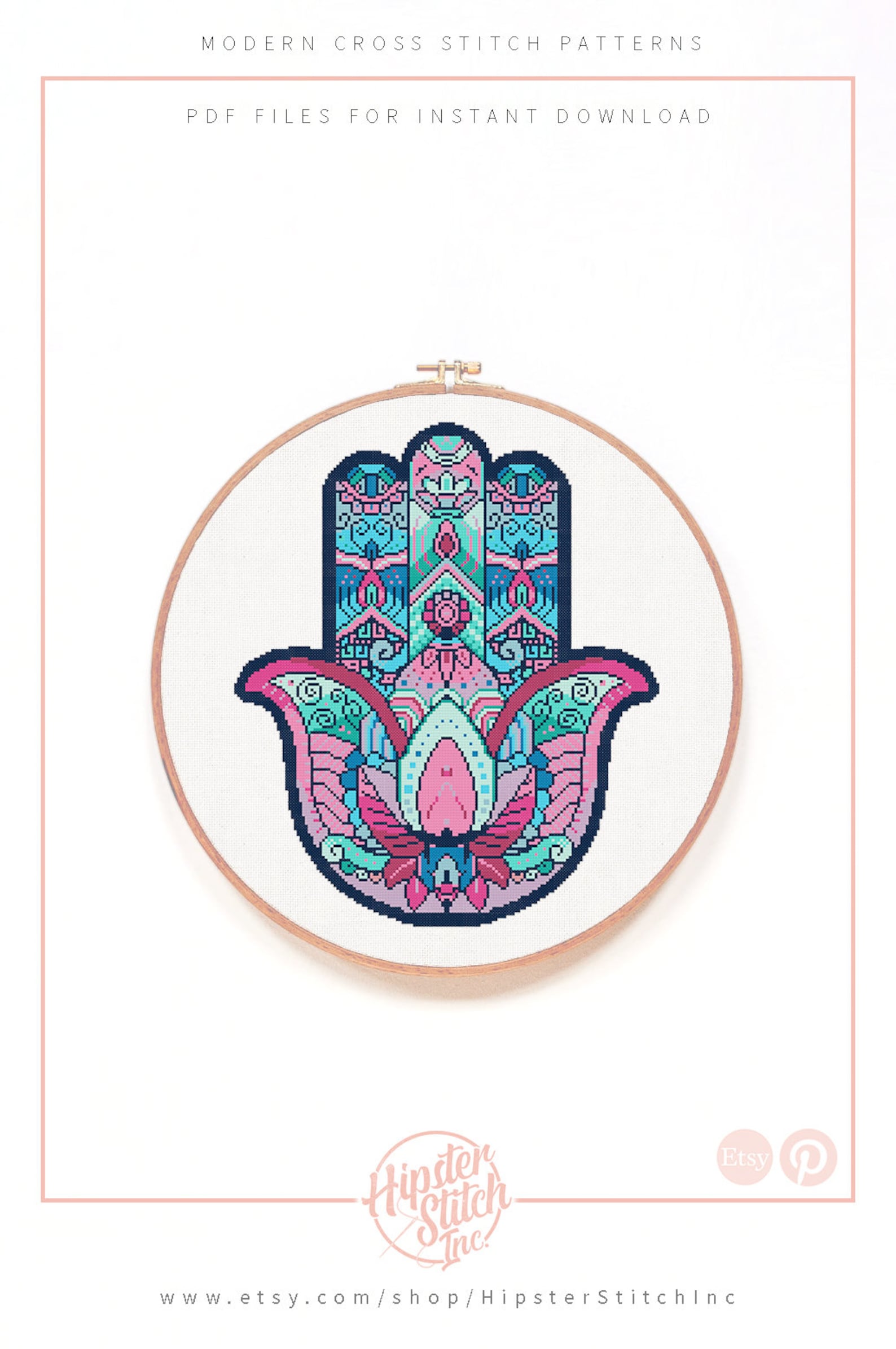 Mandala Cross Stitch Pattern PDF, Hamsa Hand Cross Stitch Pattern ...