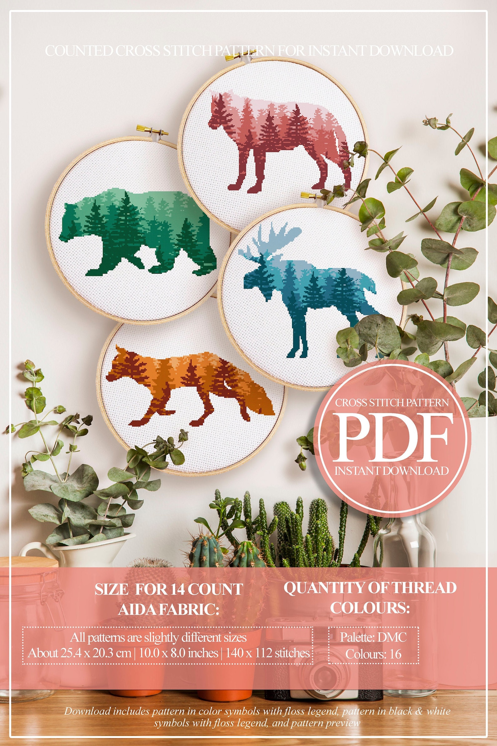 Woodland Cross Stitch Pattern Set of 4 Cross Stitch Forest - Etsy