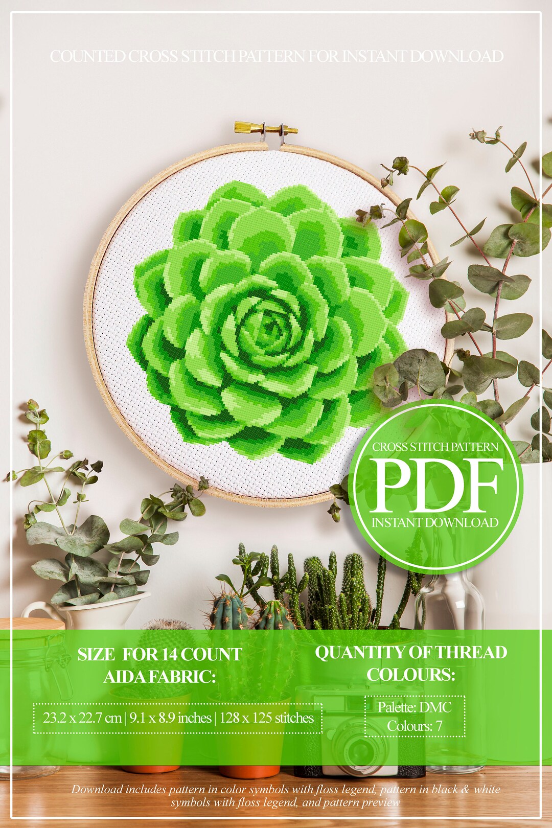 Succulent Cross Stitch Pattern, Botanical Design (PDF) - Etsy