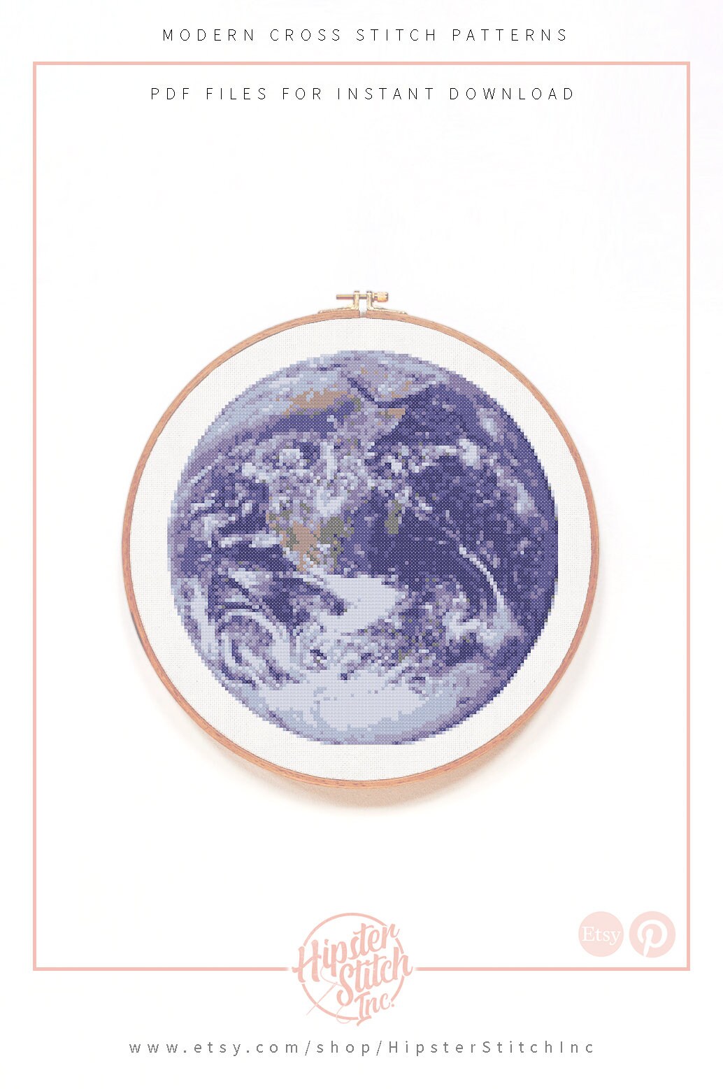 Earth Cross Stitch Pattern PDF, Globe Cross Stitch, Moon Cross Stitch ...