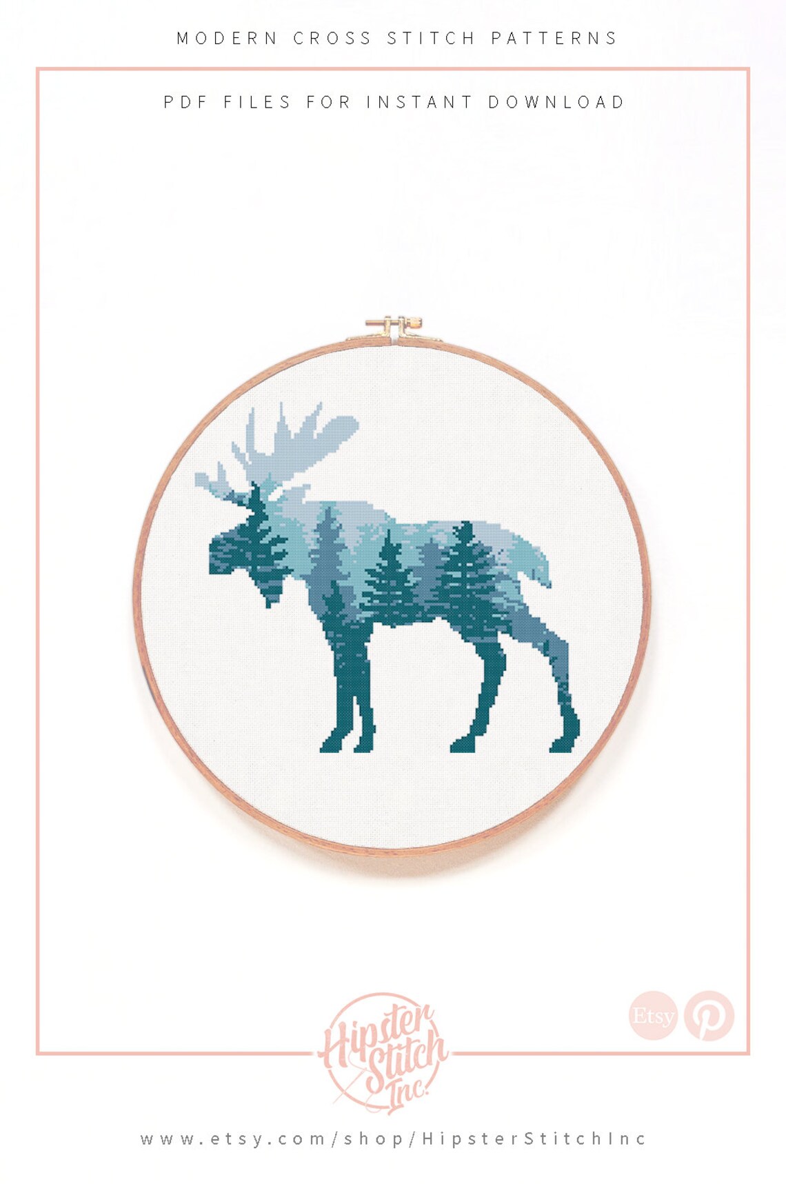 Moose Forest Cross Stitch Pattern, Woodland Wildlife (PDF Pattern) - Etsy
