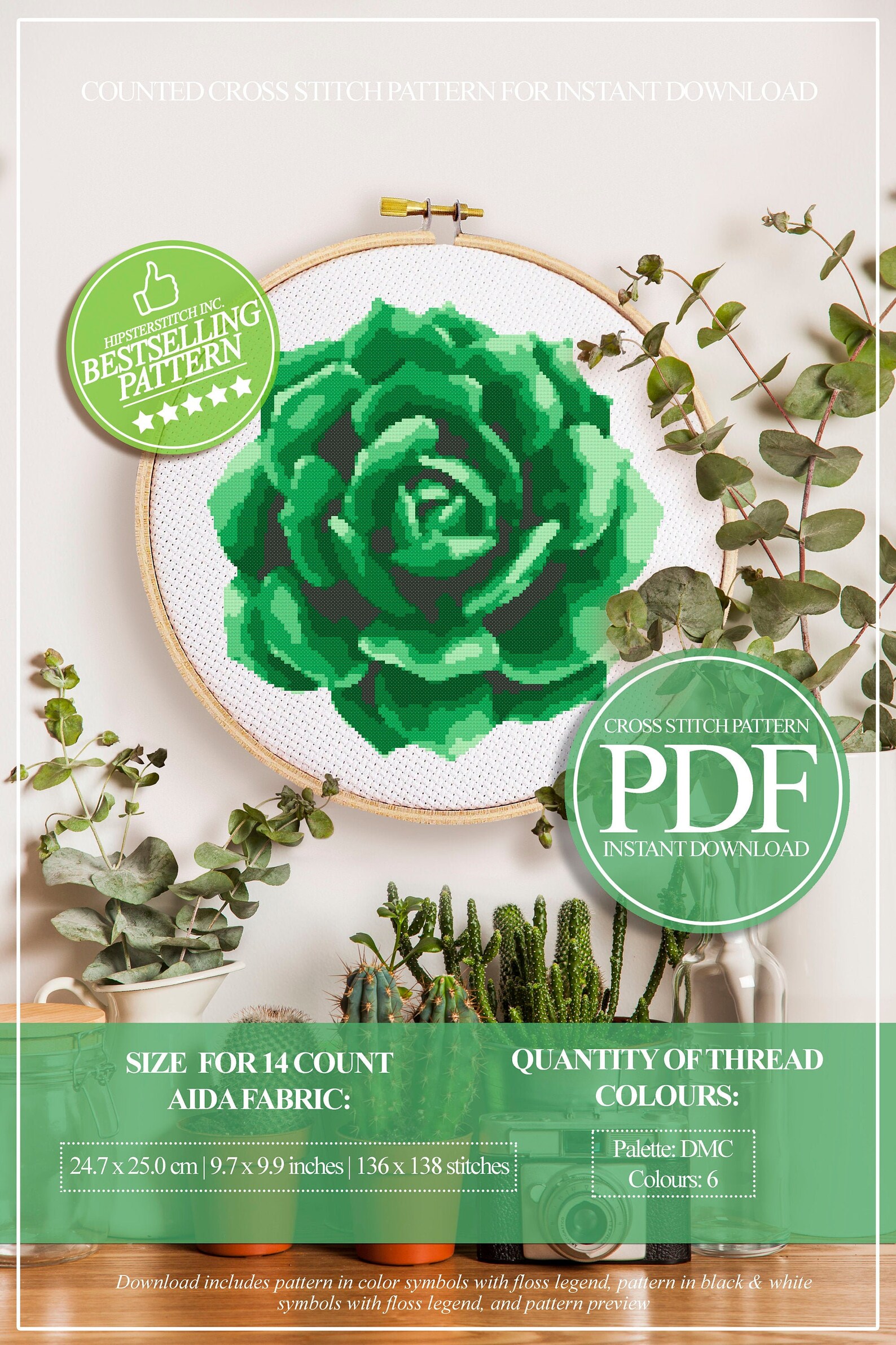 Succulent Cross Stitch Pattern, Modern Botanical Design (PDF) - Etsy