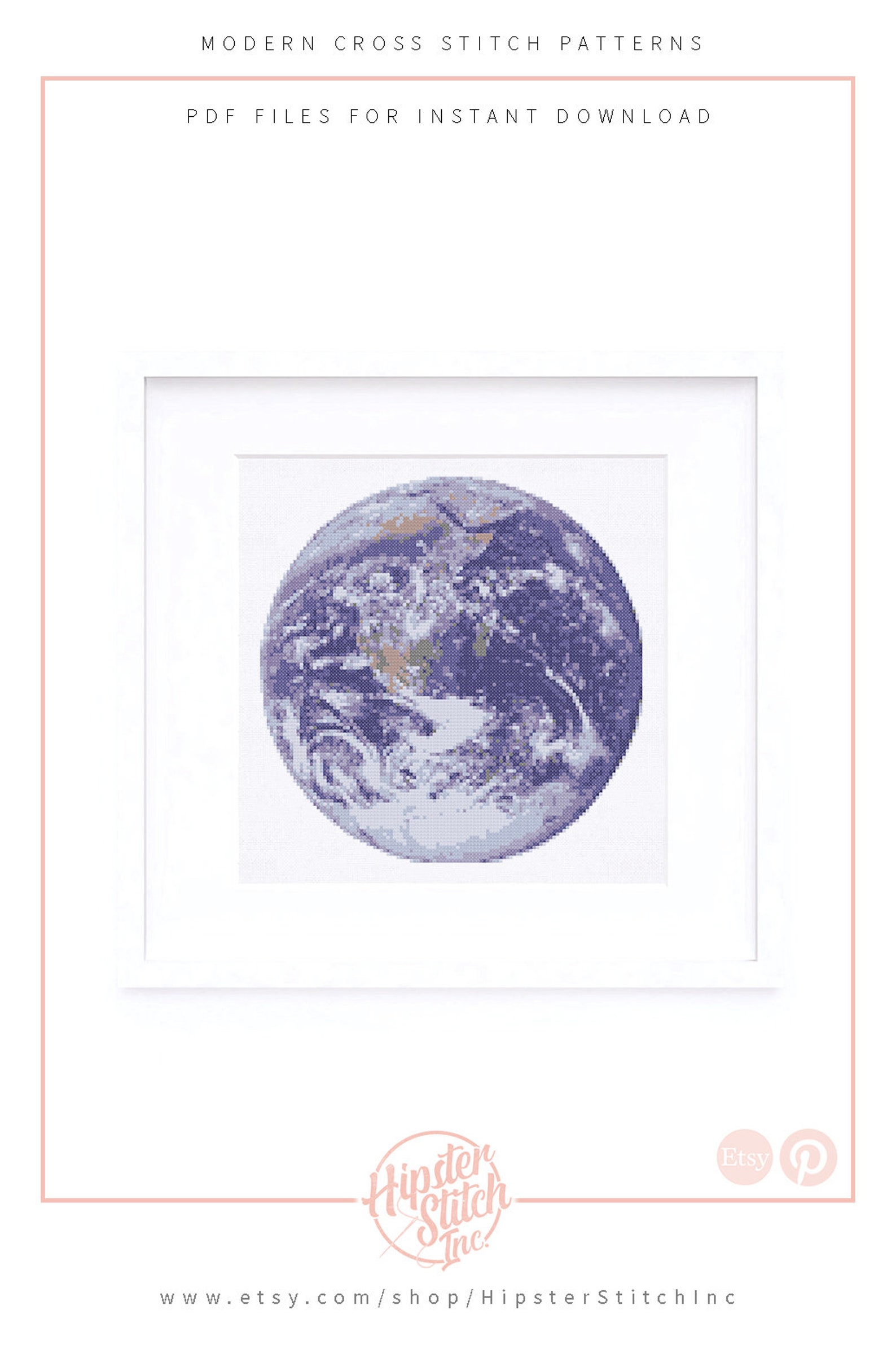 Earth Cross Stitch Pattern PDF, Globe Cross Stitch, Moon Cross Stitch ...