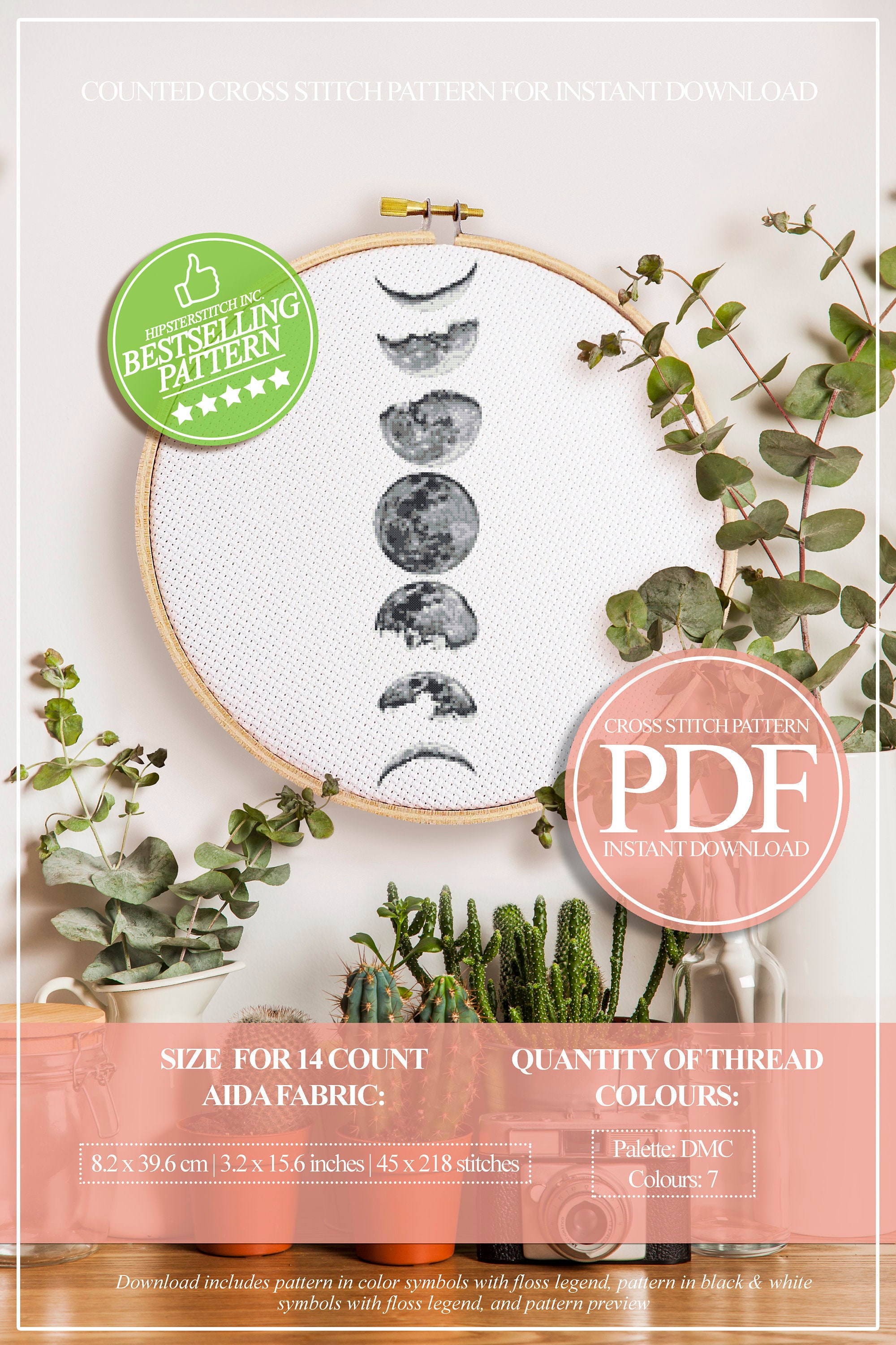 Moon Phase Cross Stitch Moon Cross Stitch Space Cross - Etsy UK