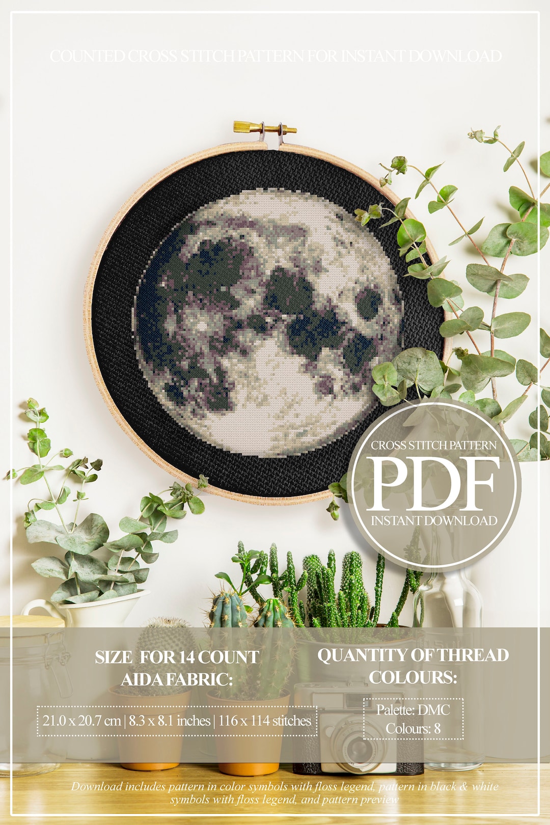 Moon Cross Stitch Pattern PDF, Space Cross Stitch Pattern PDF, Modern ...