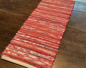 Table Runner, Rag Table Runner, Handwoven, 64" by 12" Wide, Greens ...