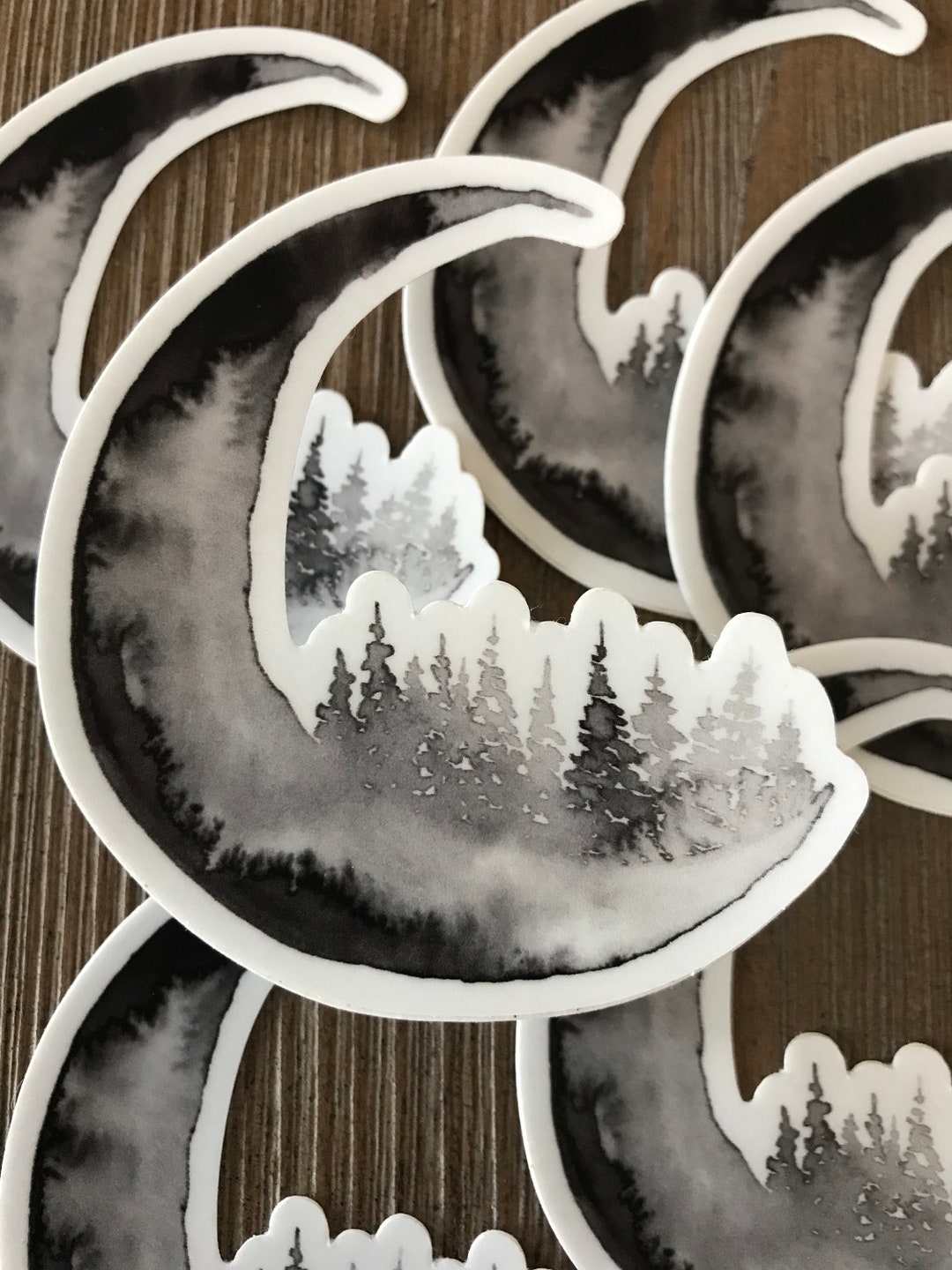 Crescent Moon and Pine Tree Sticker: Waterproof Vinyl Forest Decal - Etsy